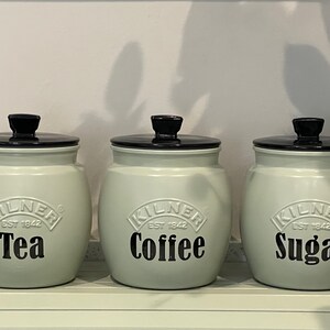 Sage Green and Black Tea Coffee Sugar Canisters Sets Biscuit Utensil ...