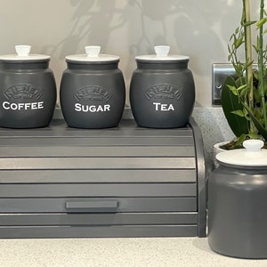 Dark Grey Tea Coffee Sugar Kitchen Canister & Jar Set up to 5 Piece ...