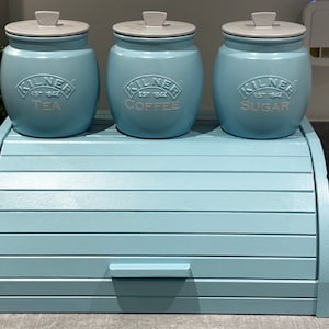 Teal Blue Kitchen Canisters Set With Optional Bread Bin – Stylish 5 ...