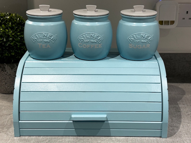 Teal Blue Kitchen Canister Set: Tea, Coffee, Sugar & Bread Bin Various ...
