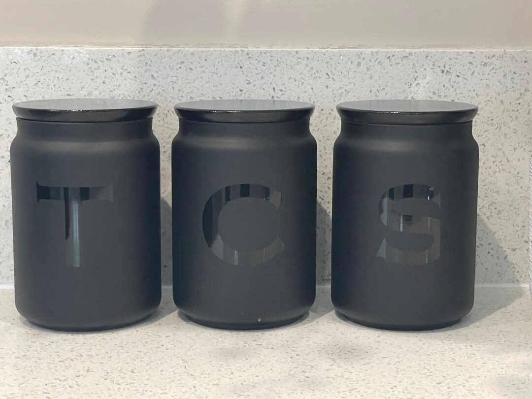 Tea Coffee Sugar Black Kitchen Storage Jar Personalised Custom Made ...