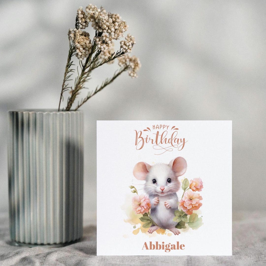 Personalised Birthday Card Mouse Happy Birthday Card Unique Gift Any ...