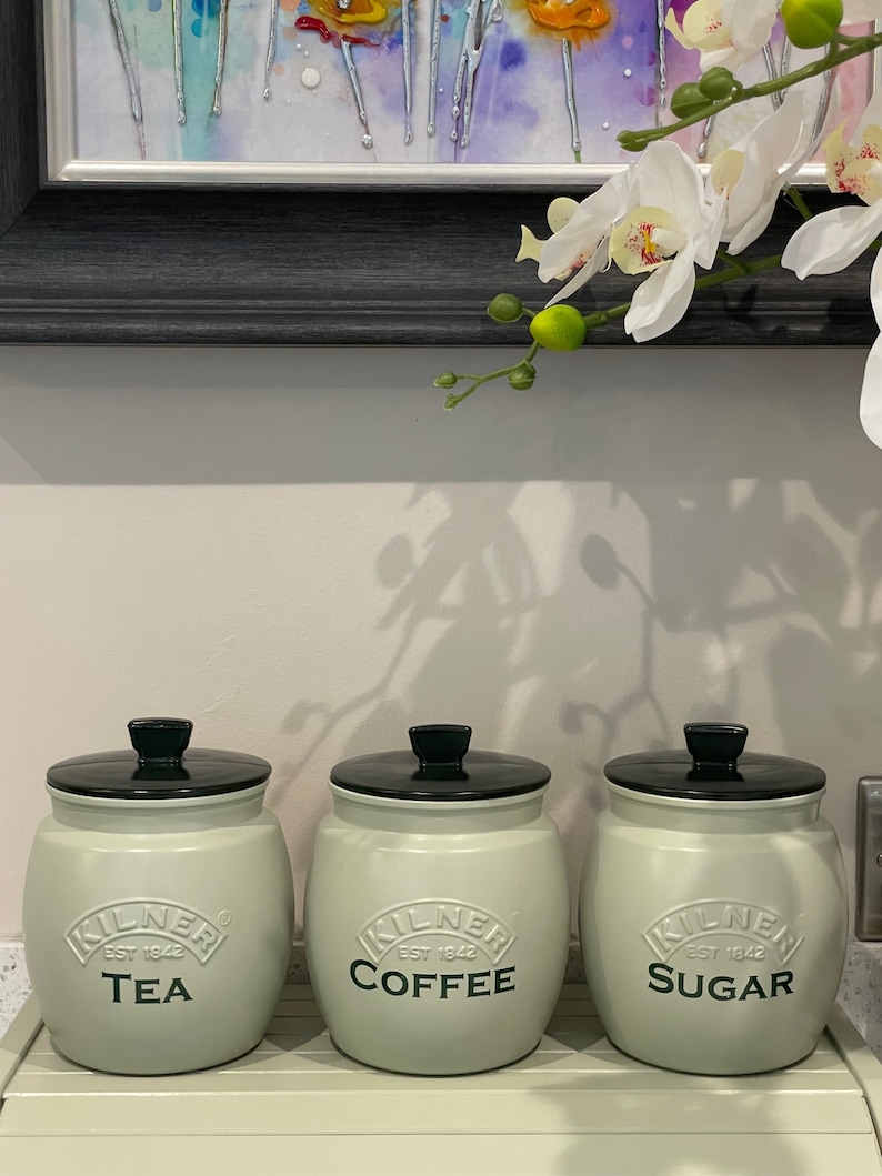 Sage Green Kitchen Canister Set Tea Coffee Sugar Kitchen Storage ...