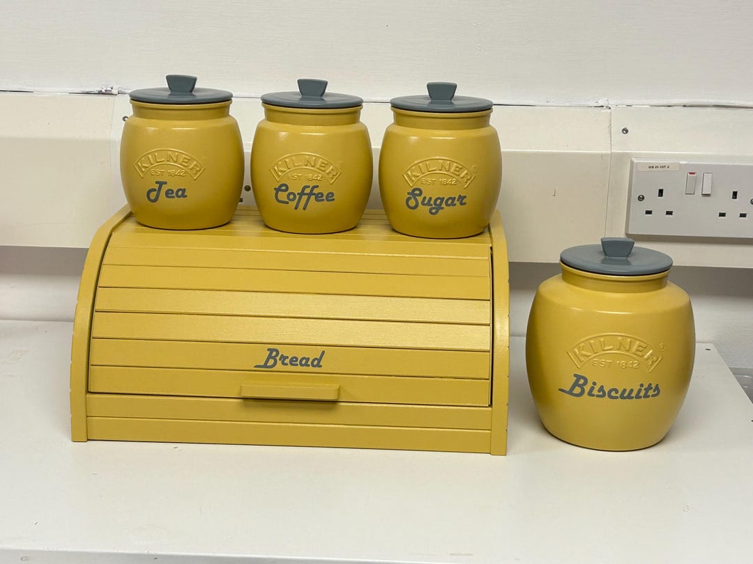 Yellow Tea Coffee Sugar Canisters Set With Optional Biscuit / Utensil ...