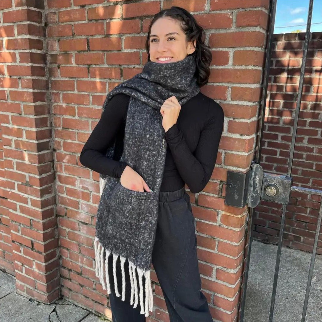 Extra Long Fringe Scarf With Pocket - Etsy