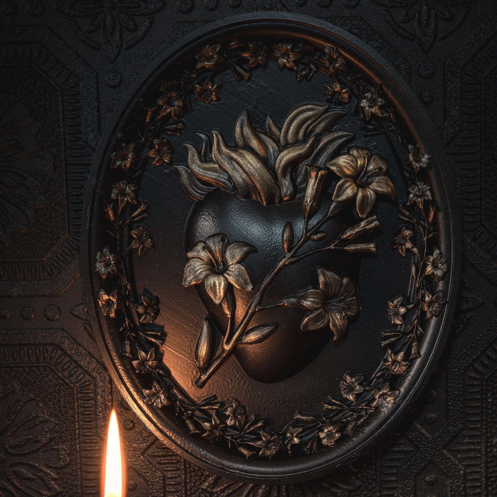 Sacred Heart Wall Plaque Lily Edition Blackened Gold Gothic Gallery ...