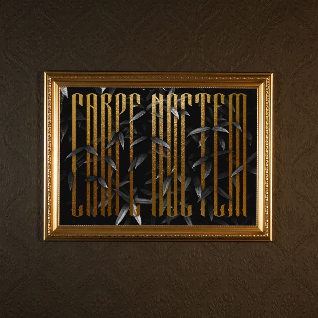 CARPE NOCTEM Black & Gold Print | Crossbones Floral Gothic Art Print ...