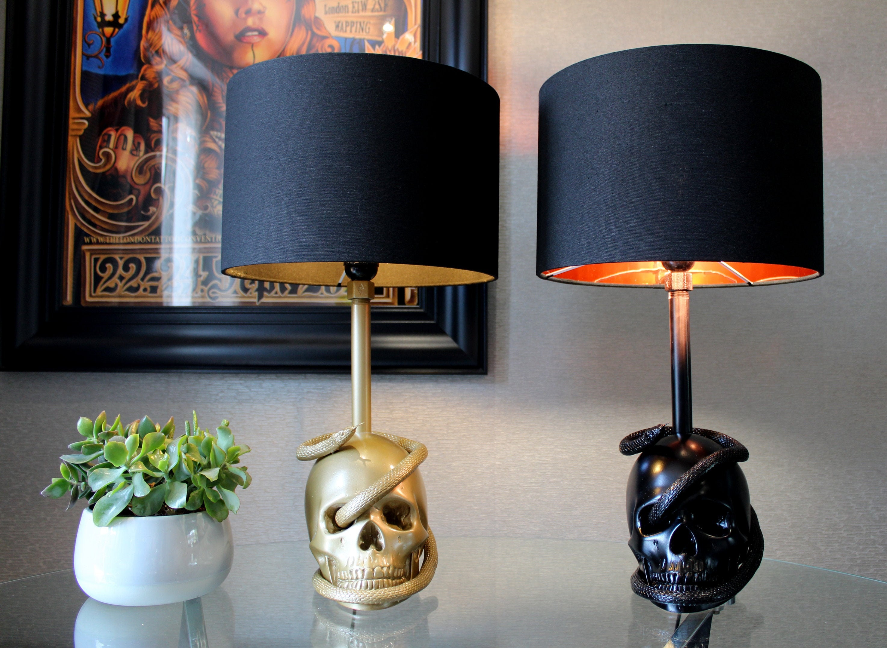 The Snake Edison Skull Lamp Gothic Homeware Handmade by the - Etsy