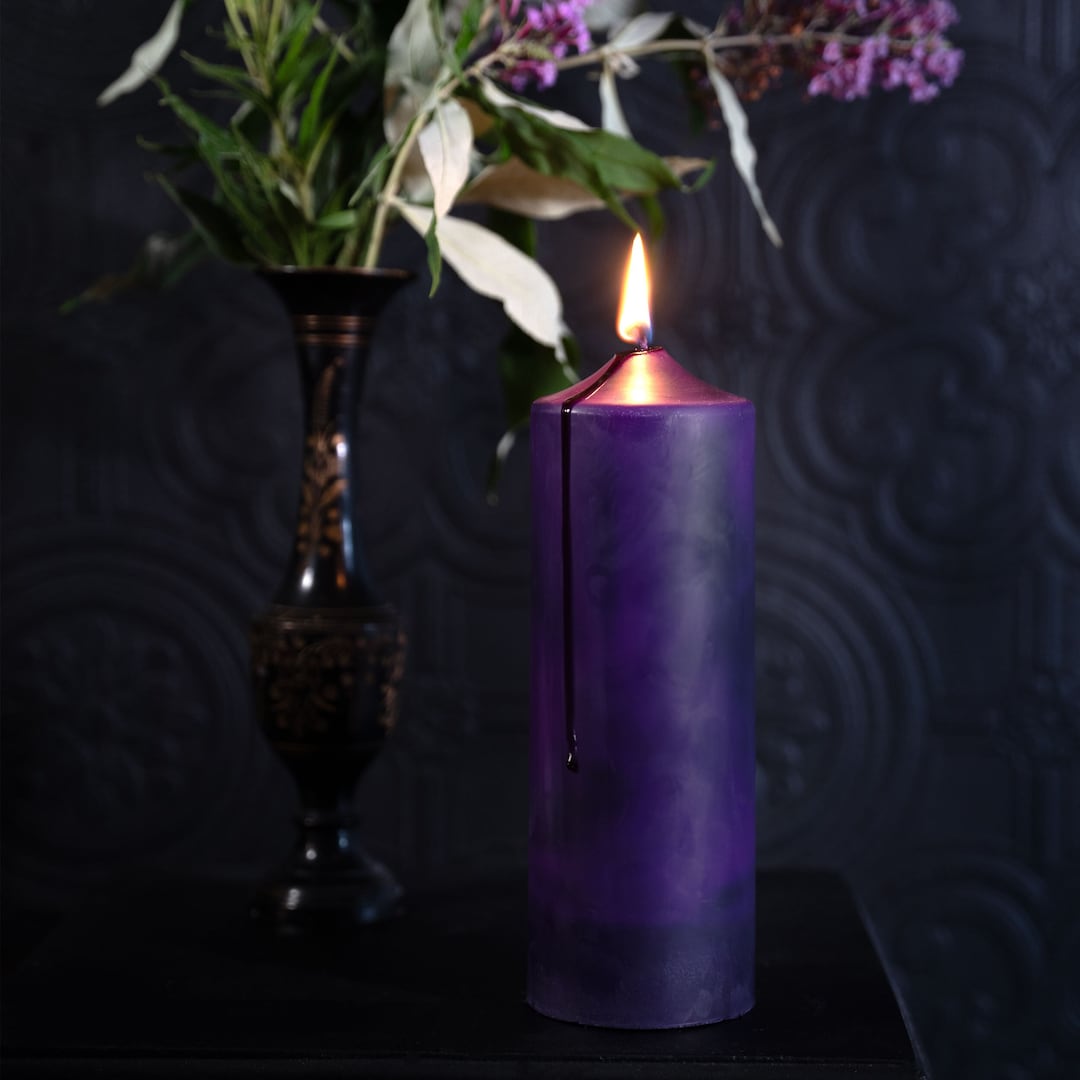 Gothic Pillar Candle Blackened Purple | Gothic Candle | Church Candle ...