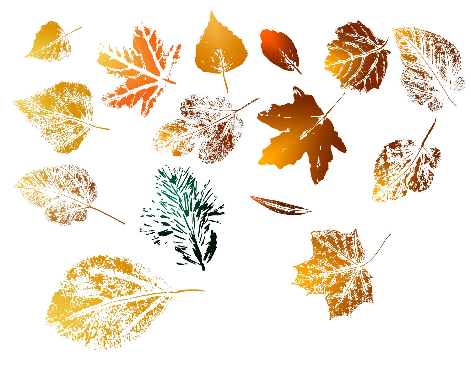 Leaves Clip Art Black Autumn Leaf Imprint Digital Botanical Clipart ...