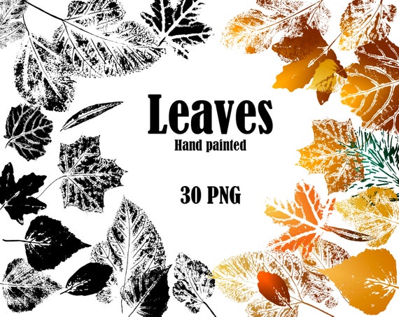 Leaves Clip Art Black Autumn Leaf Imprint Digital Botanical - Etsy