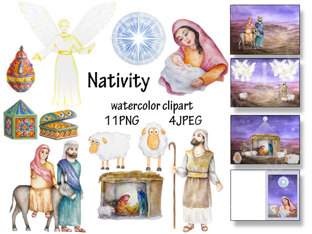 Bible Watercolor Clipart for Kids Sunday School Nativity Illustration ...