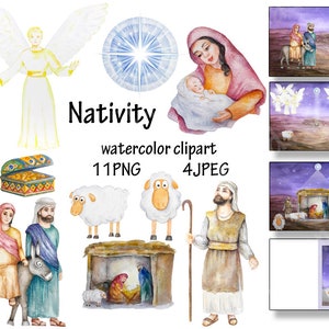 Bible Watercolor Clipart for Kids Sunday School Nativity Illustration ...