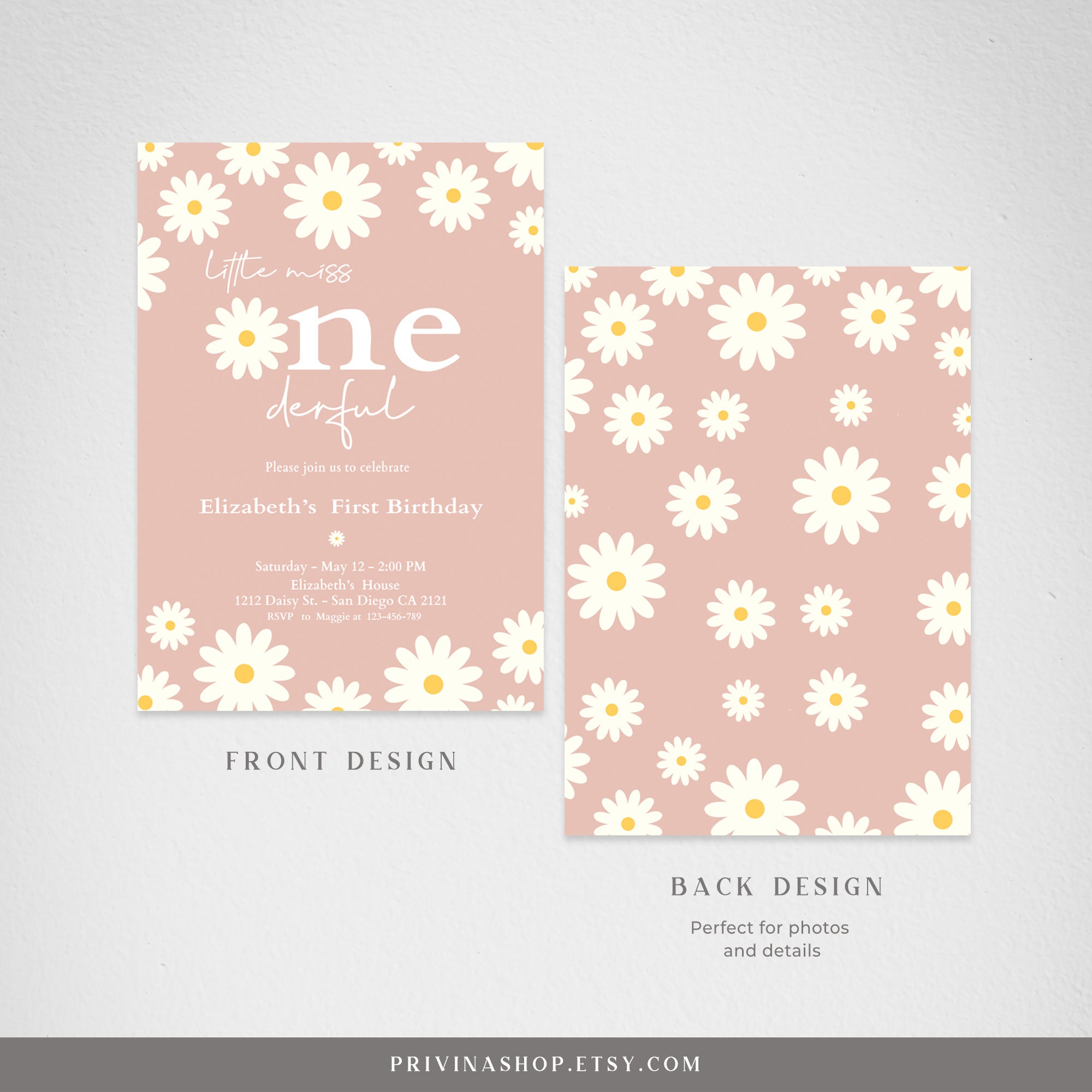 Boho Daisy First Birthday Invitation Bohemian Daises Birthday - Etsy