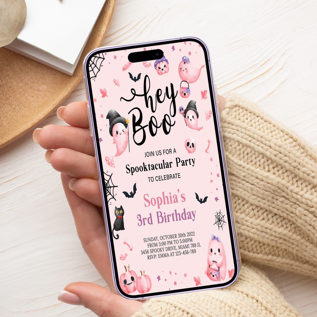 Halloween Blush Pink Ghost Birthday Spooktacular Party Evite Hey Boo ...