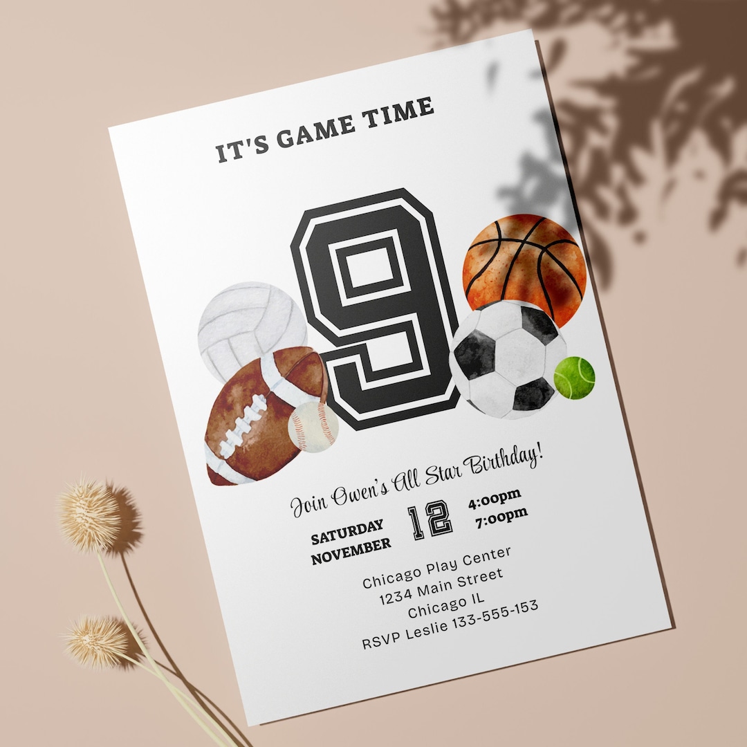 Editable Sports Party Invite Birthday Template Invitation All Sports ...