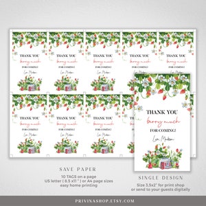 Strawberry Birthday Thank You Favor Tags: Printable Berry Party ...