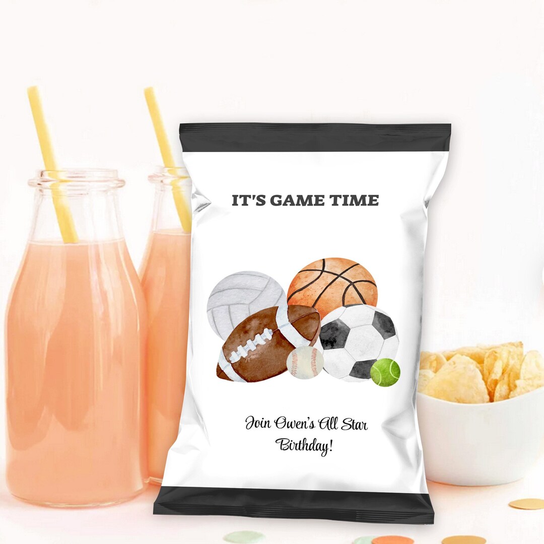 Sports Chip Bag Birthday Party Custom Potato Chip Bag Wrappers - Etsy