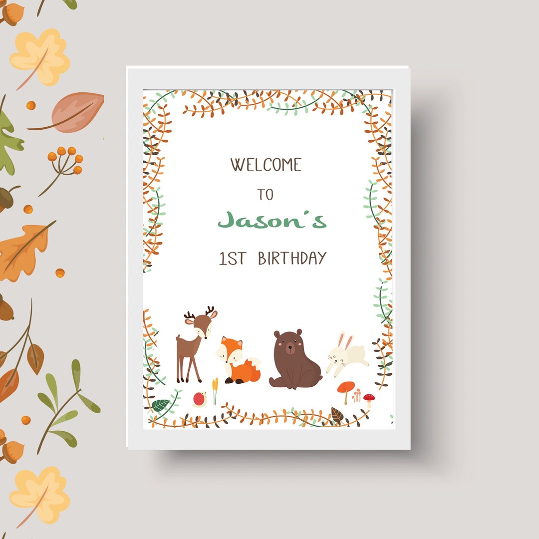 Woodland Welcome Sign, Woodland Birthday Party Woodland Animal Themed ...