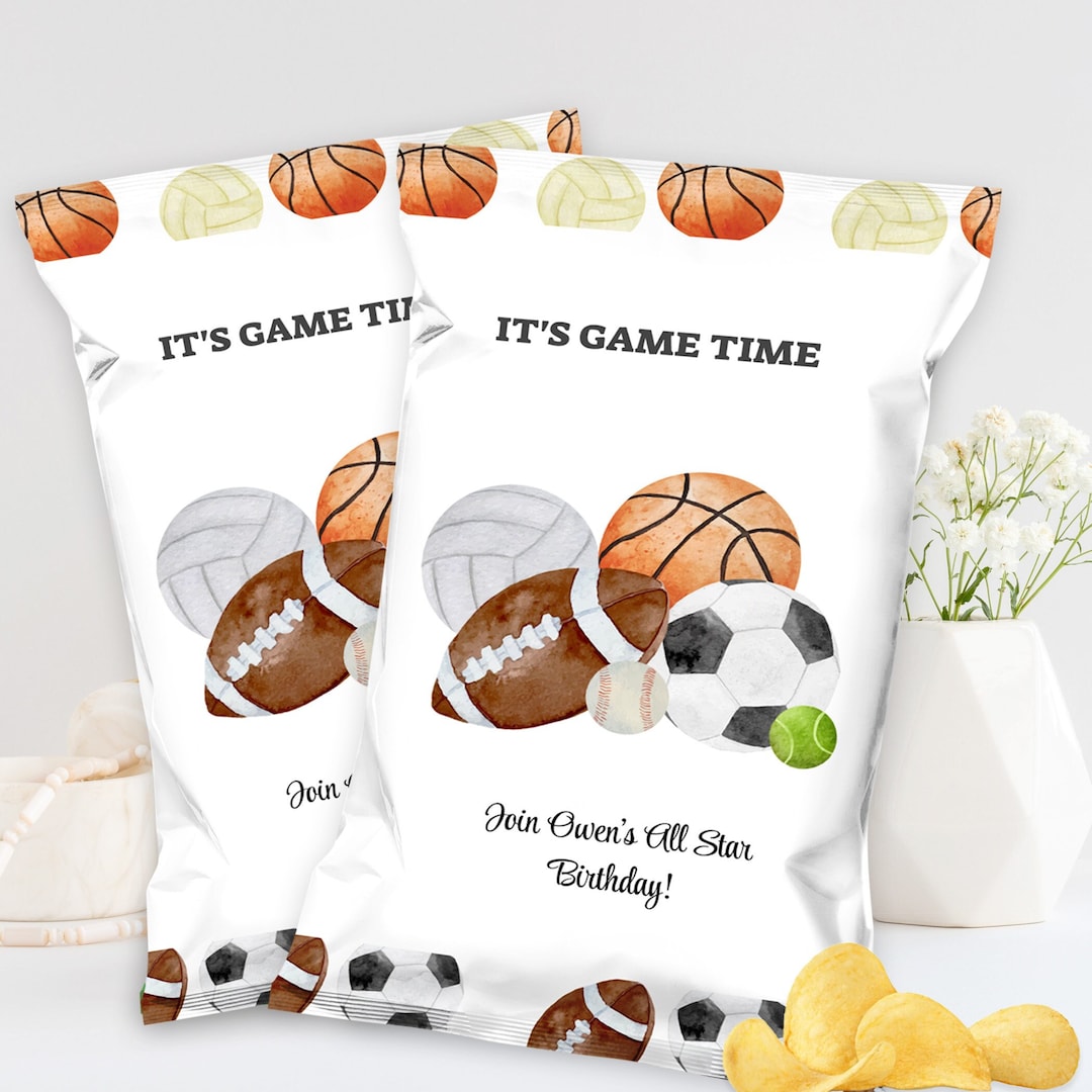 Editable Sports Chip Bag Birthday Party Custom Potato Chip Bag Wrappers ...