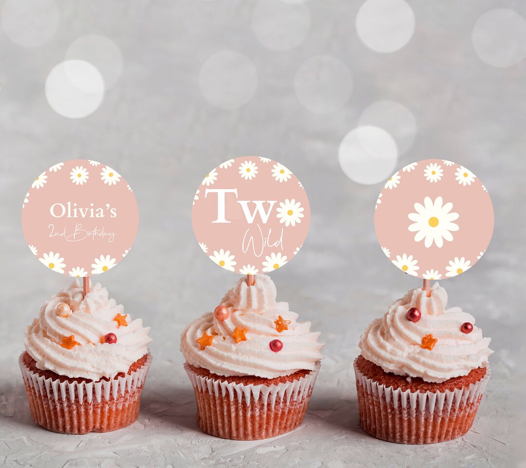 Daisy 2nd Birthday Cupcake Toppers: Groovy Party Decor (digital ...