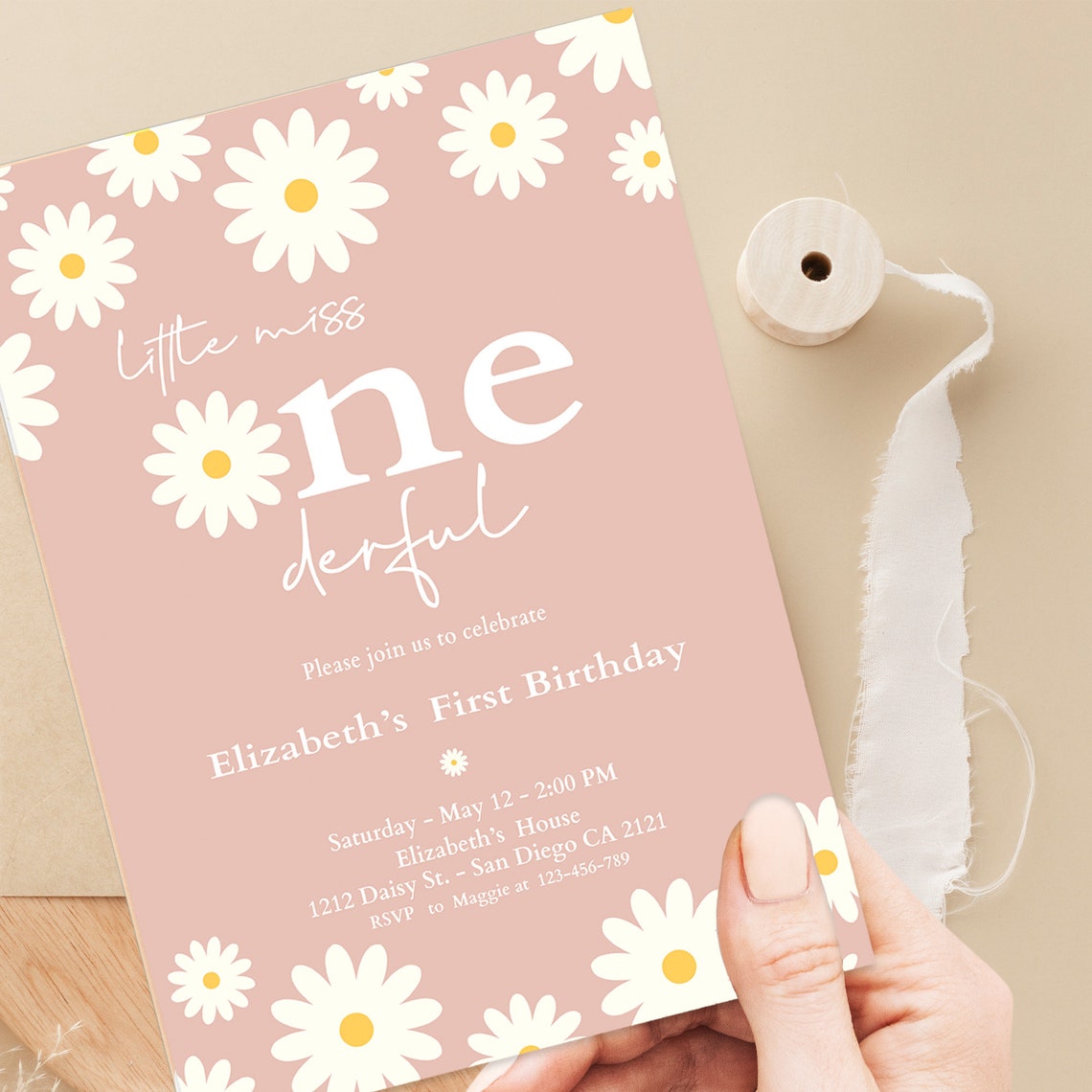 Boho Daisy First Birthday Invitation Template - Etsy