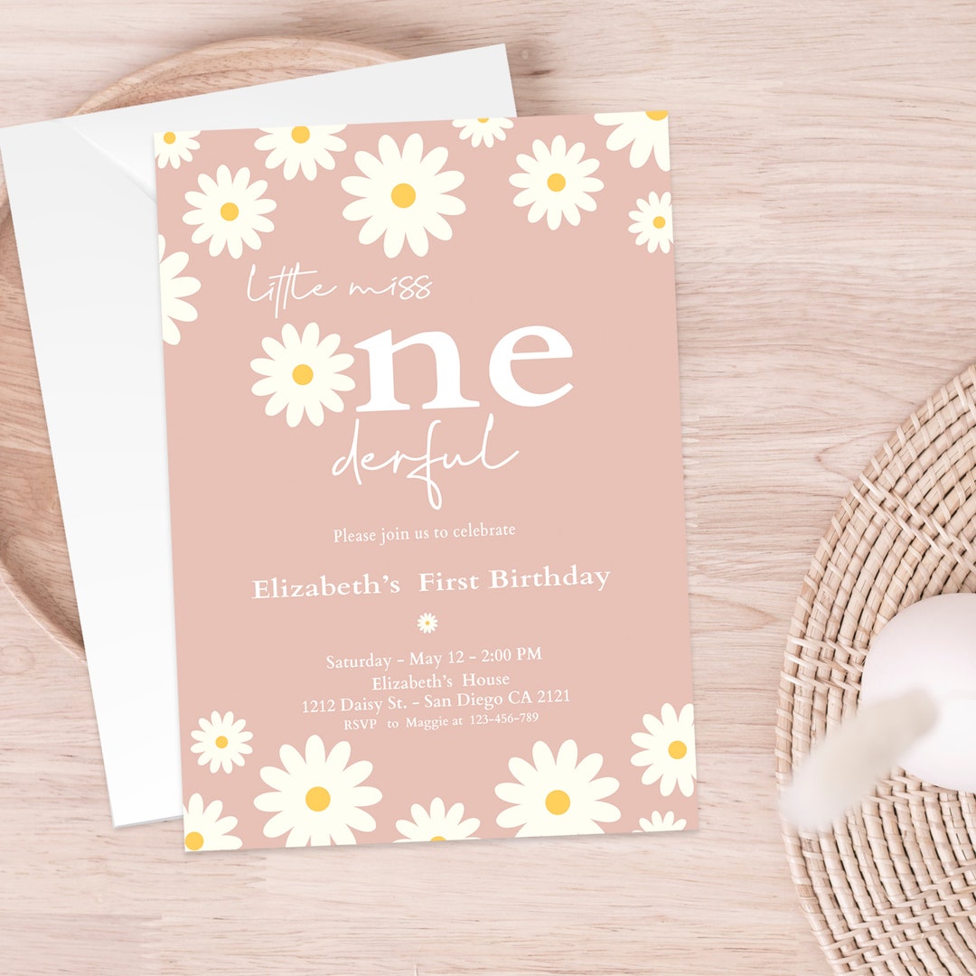 Boho Daisy First Birthday Invitation Bohemian Daises Birthday - Etsy