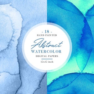Blue Abstract Watercolor Digital Paper, Clip Art Backgrounds, Hand ...