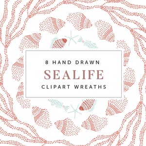 Hand Drawn Sealife Clipart Wreaths Set, Sea-life and Coral Wreaths Set ...