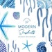 Blue Seashells Clip Art, Watercolor Ocean Shells, Stars & Corals ...