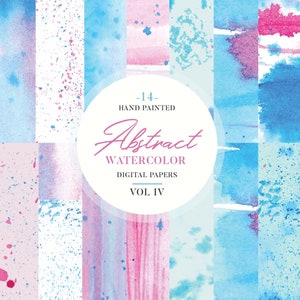 Abstract Watercolor Digital Papers, VOL IV, 14 Hand Painted Watercolor ...