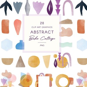 Abstract Boho Collage Clipart, Transparent Watercolor Shapes, Textured ...