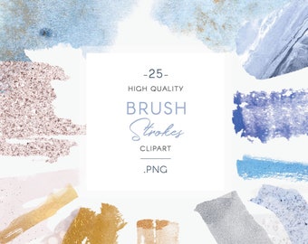 Gold & Teal Watercolor Brush Strokes Clip Art, Digital Resource, Brush ...