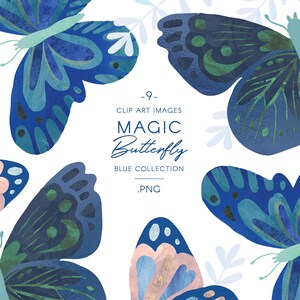 Magic Blue Butterfly Clipart - Watercolor Butterflies, Nursery Clip Art ...