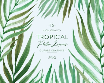 Watercolor Tropical Leaves Clipart Palm Leaf Greenery Clip Art ...