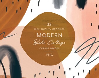 Modern Boho Collage Arrangements Clipart Abstract Premade | Etsy