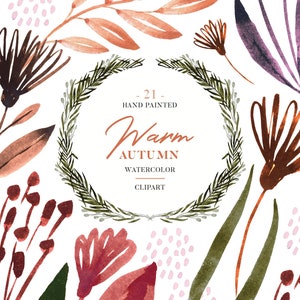 Warm Autumn Watercolor Clip Art, Orange Flowers & Leaves, Wreath ...