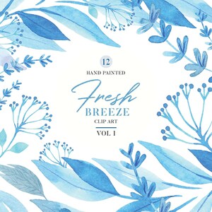 Light Blue Floral Clip Art VOL 1, Hand Painted Watercolor Flowers ...