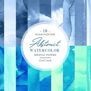 Blue Abstract Watercolor Digital Paper, Clip Art Backgrounds, Hand ...