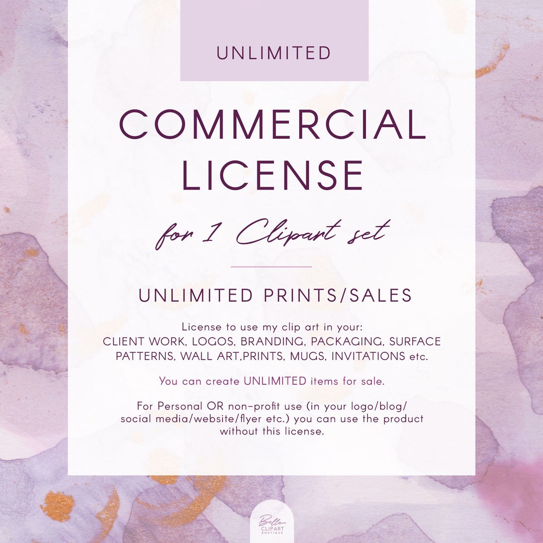 UNLIMITED Use Clipart Commercial License Add-on, 1000 + Prints/ Sales ...