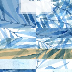 Blue Foliage Watercolor Digital Paper Set, Botanical Backgrounds ...