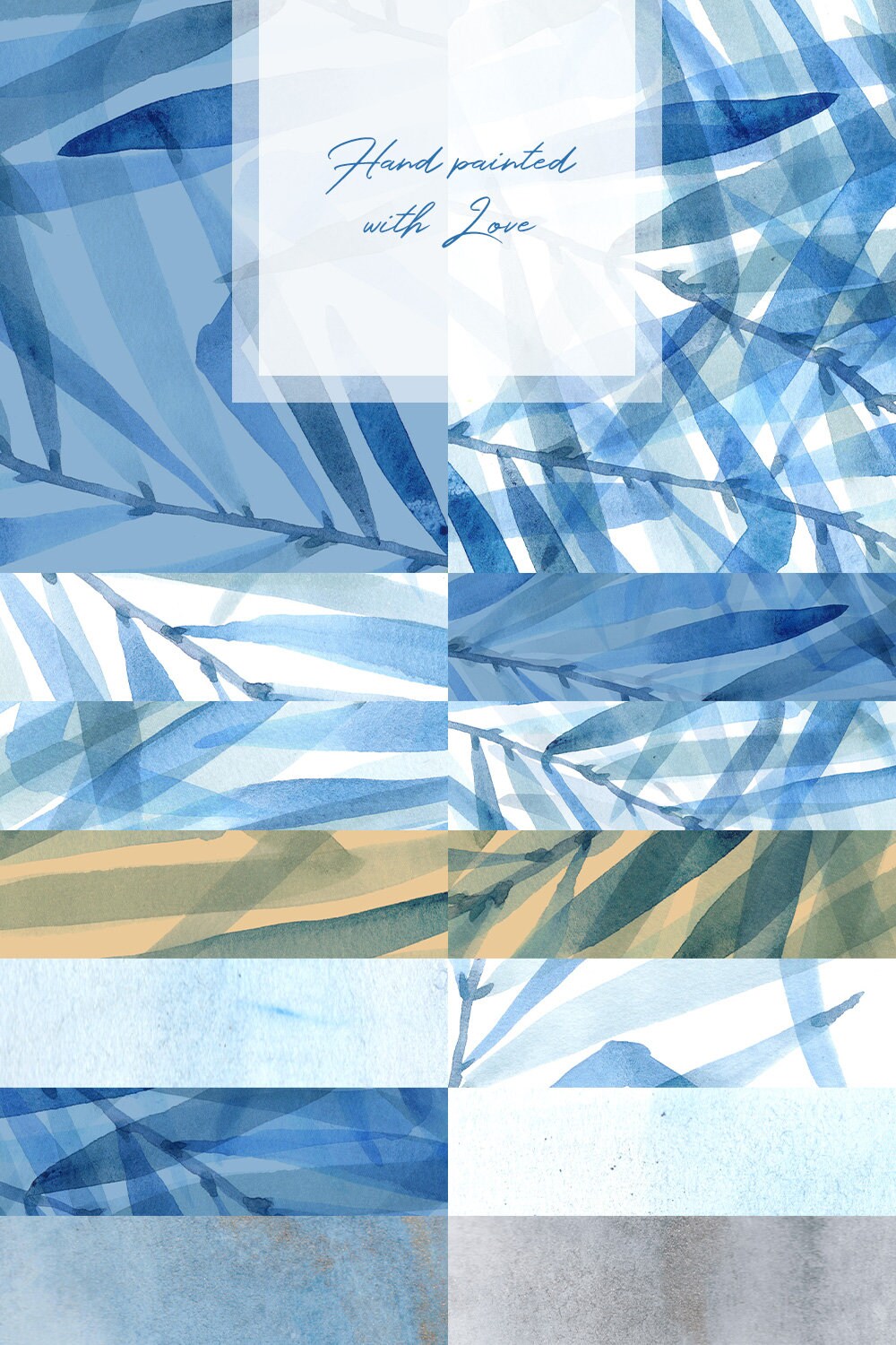 Blue Foliage Watercolor Digital Paper Set, Botanical Backgrounds ...