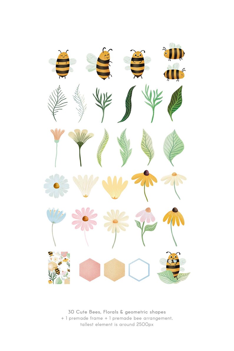 Bee PNG Clipart, Watercolor Bees, Flower, Leaf & Shape Graphics ...