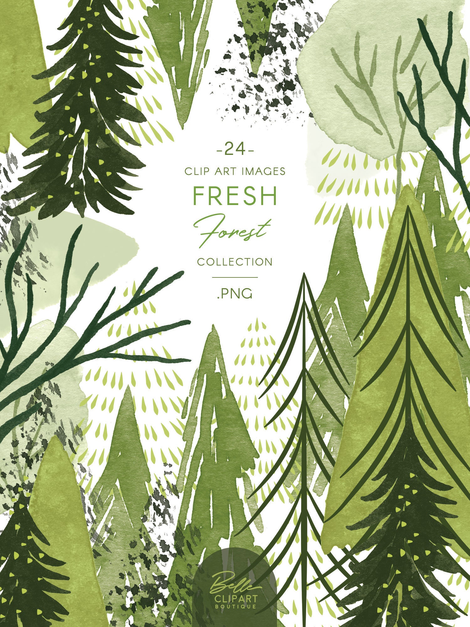 Watercolor Forest Trees Clipart Set Abstract Woodland | Etsy