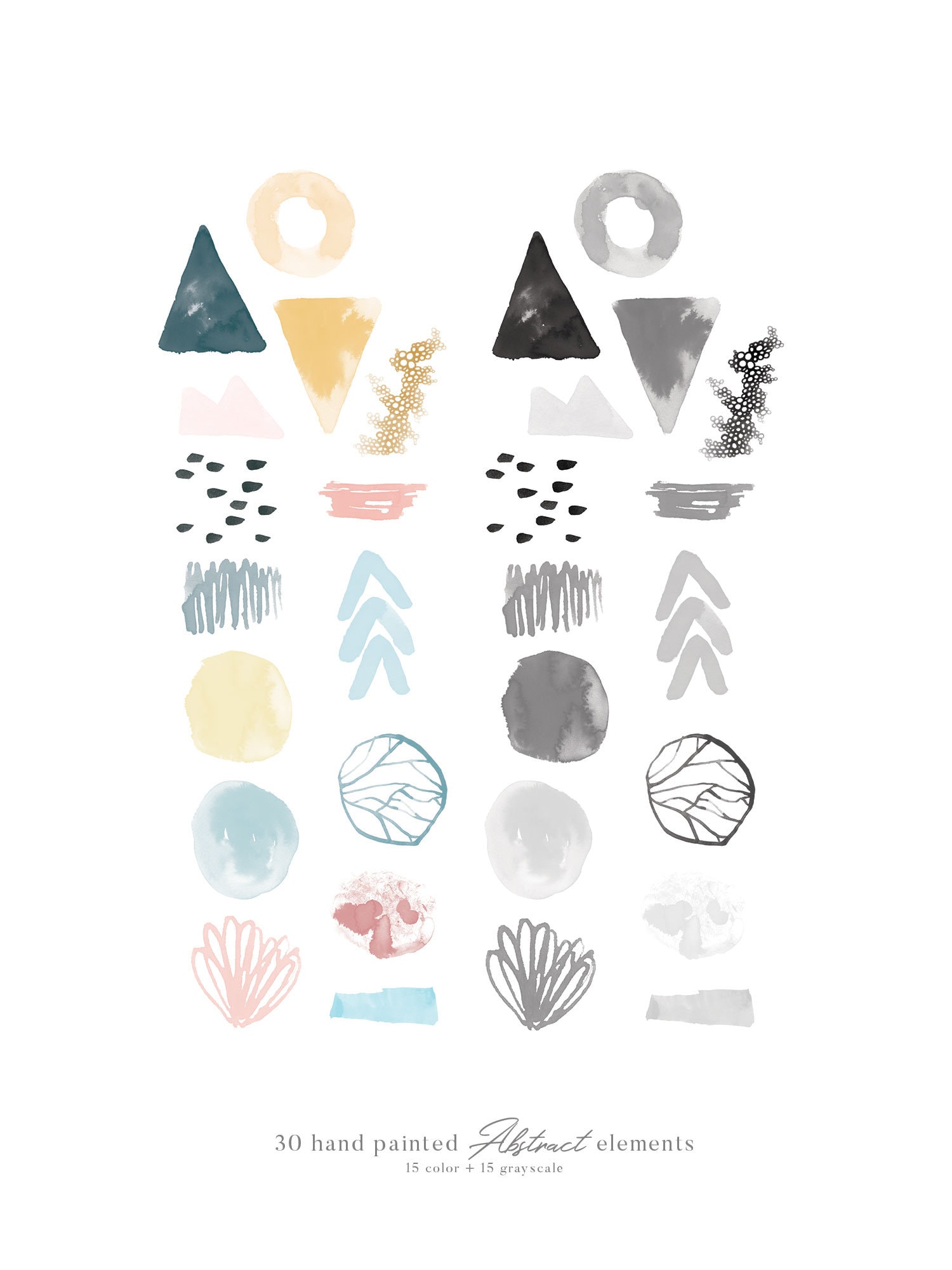 Abstract Watercolor Shapes VOL 1 30 Hand Painted Clipart - Etsy