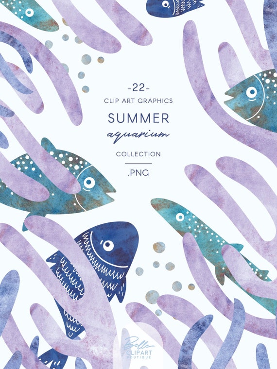 Summer Fish Clipart watercolor sea life illustrations | Etsy