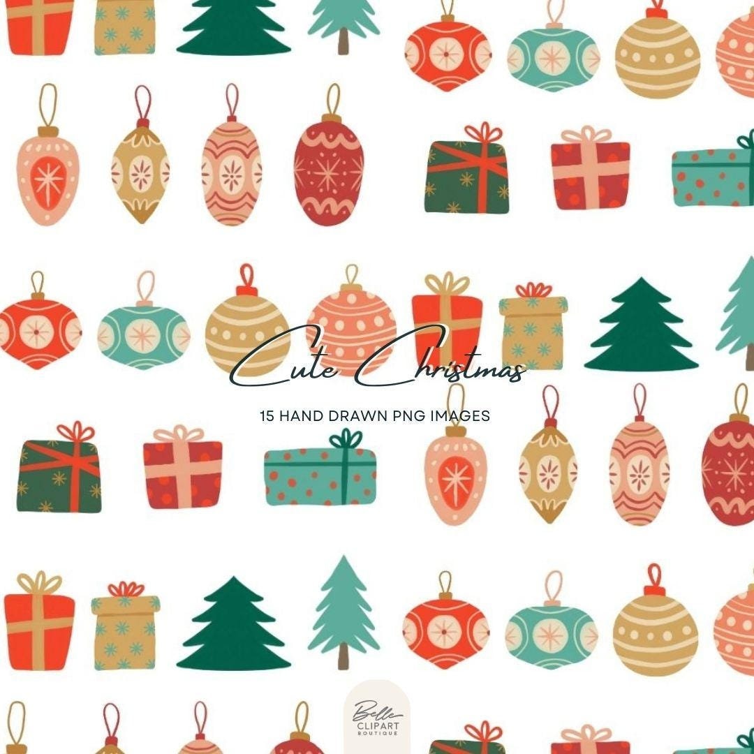 Christmas Bulbs & Gift Boxes Clip Art, PNG Hand Drawn Holiday ...