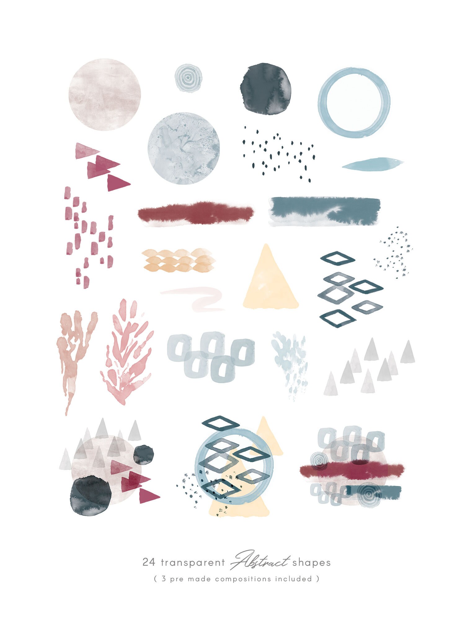 Abstract Watercolor Shapes Clip Art Png Graphics Transparent - Etsy