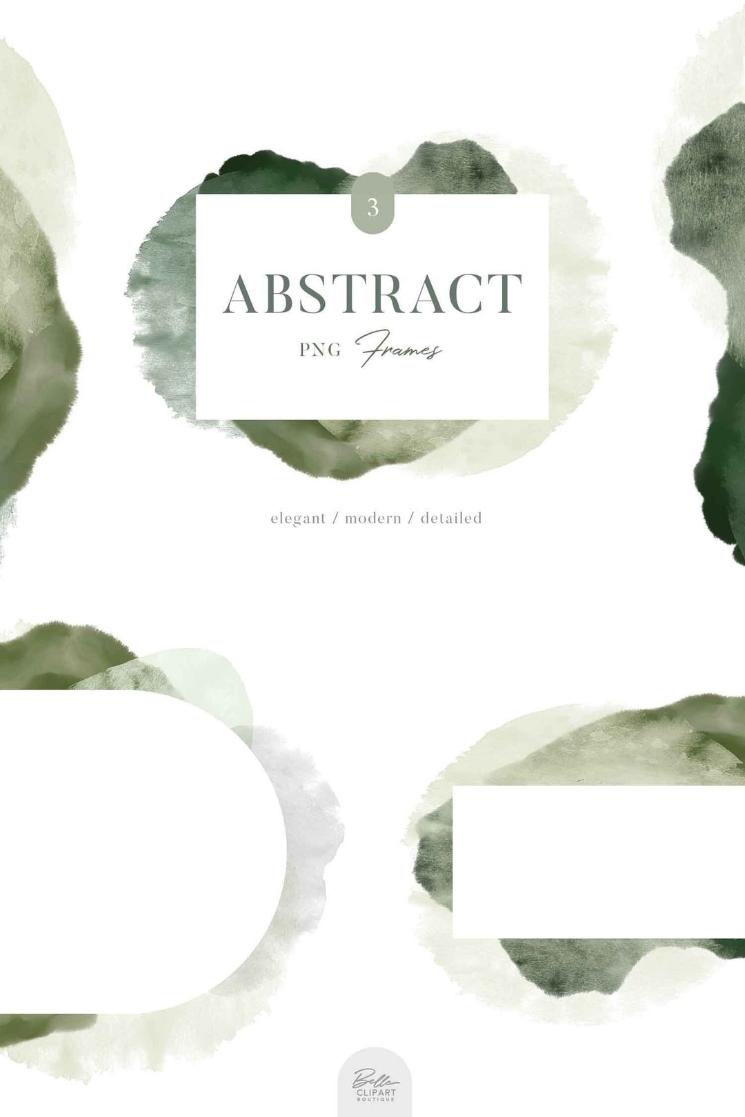 Green Watercolor Frames Clip Art, PNG Abstract Shape Frame Set, Elegant ...
