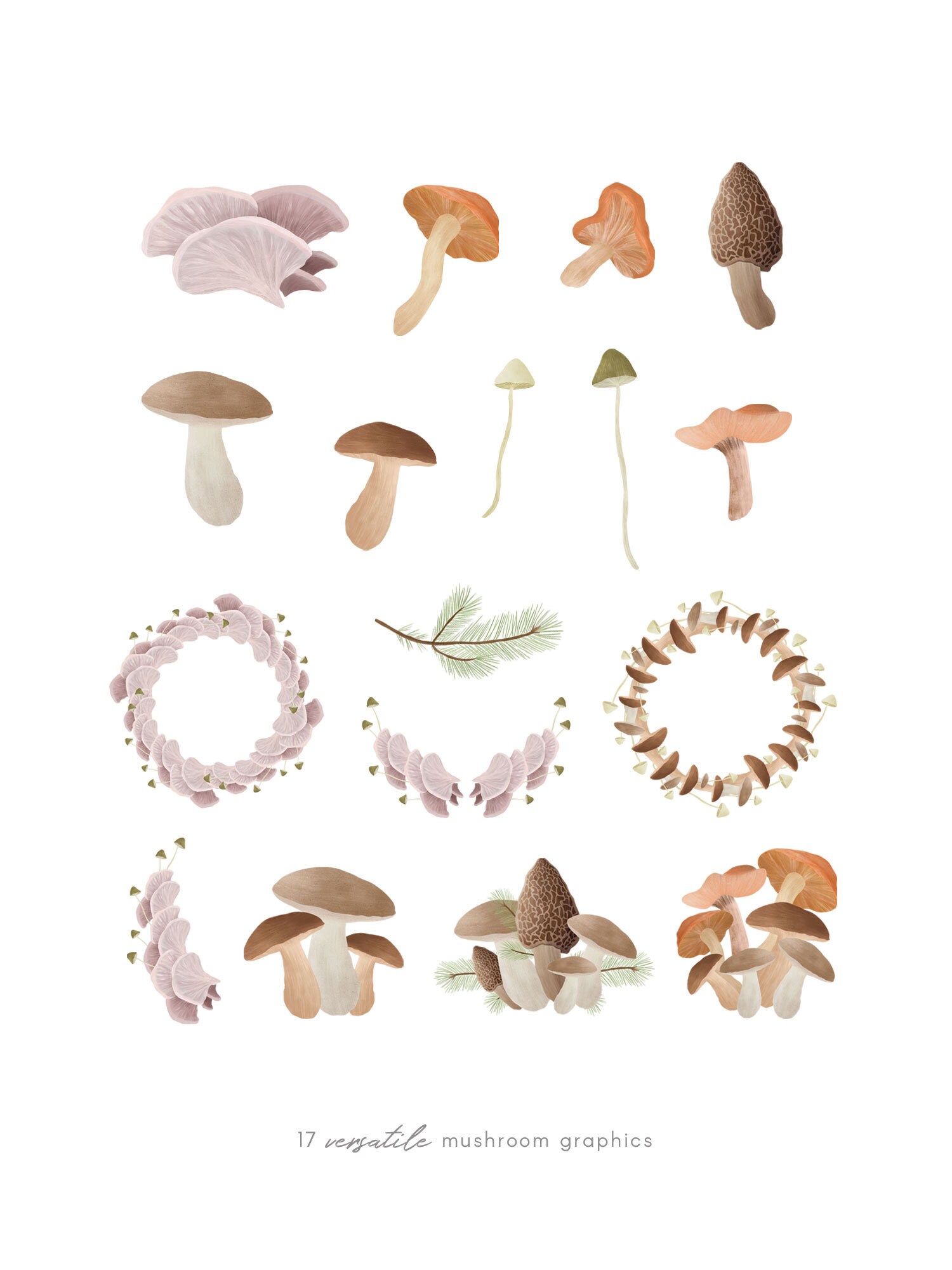 Forest Mushroom Clip Art, Watercolor Fungi PNG, Mushrooms Illustration ...